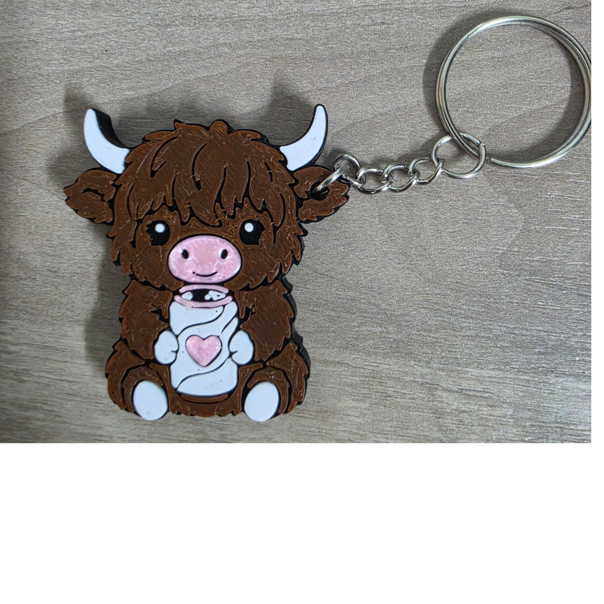 3D PRINTED SOFT DRINK CAN OPENER KEYRING- HIGHLANDER COW