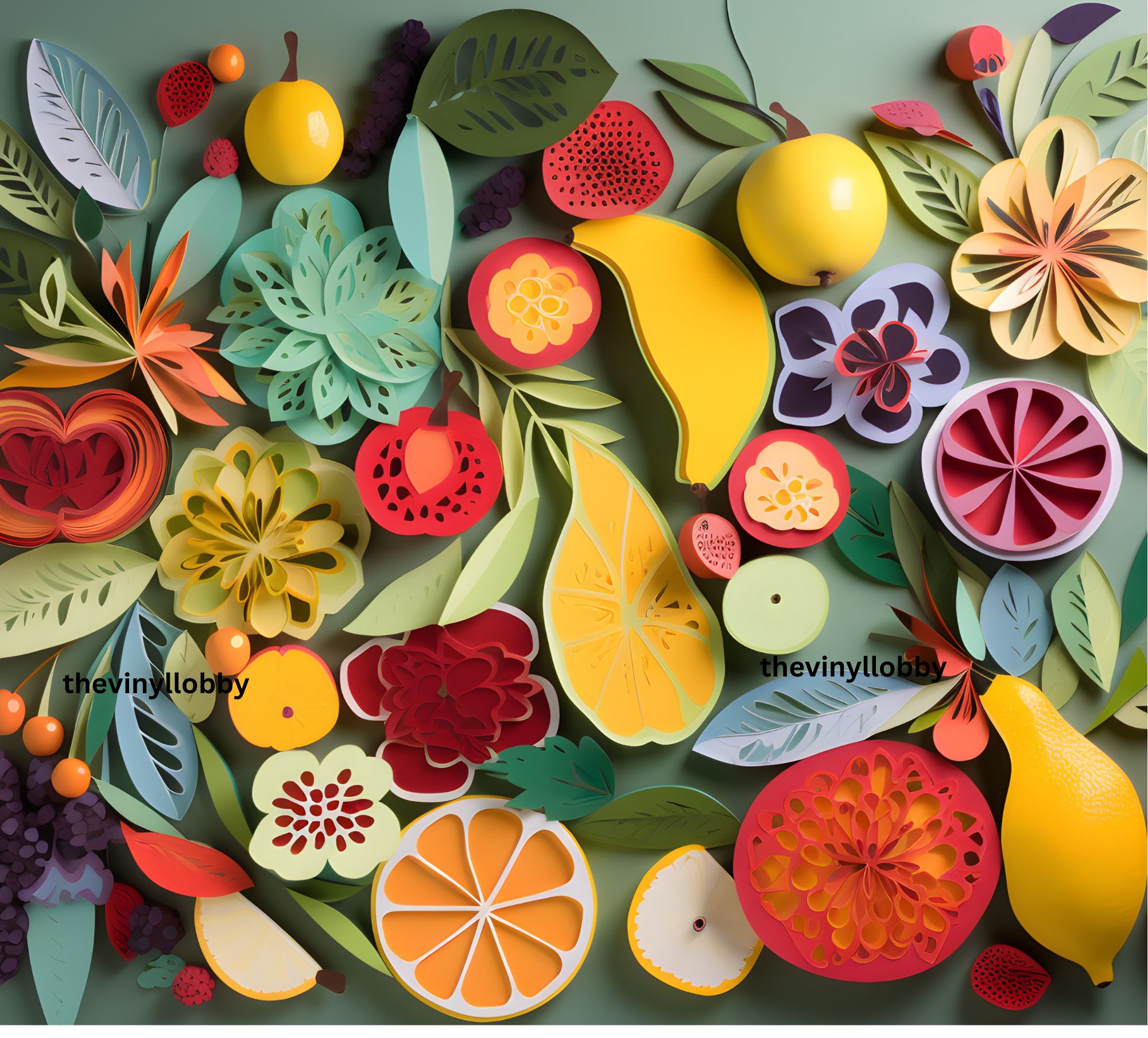 3D Paper Cut Fruit 20oz Skinny Tumbler Printed Paper