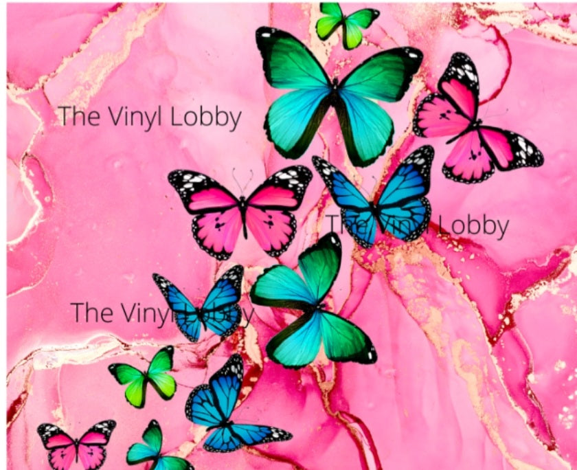 20oz Skinny Tumbler Printed Paper - Pink Marble Butterfly