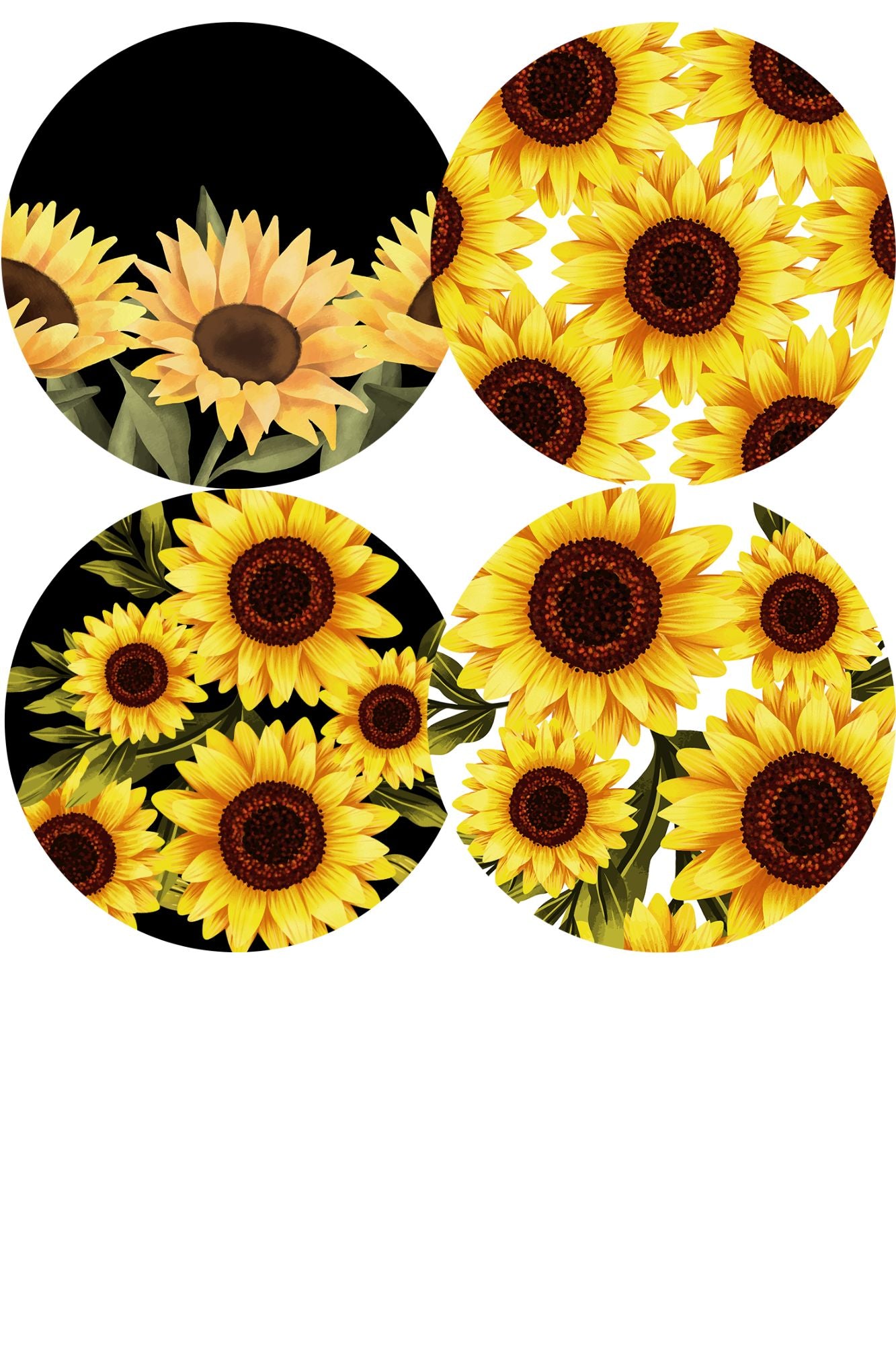Sunflower Pattern #4 Round Coaster Sublimation Prints 4 Per Sheet